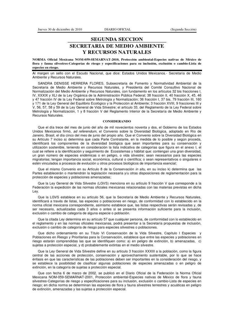 Nom 059 Semarnat 2010 | PDF | Especies | Extinción