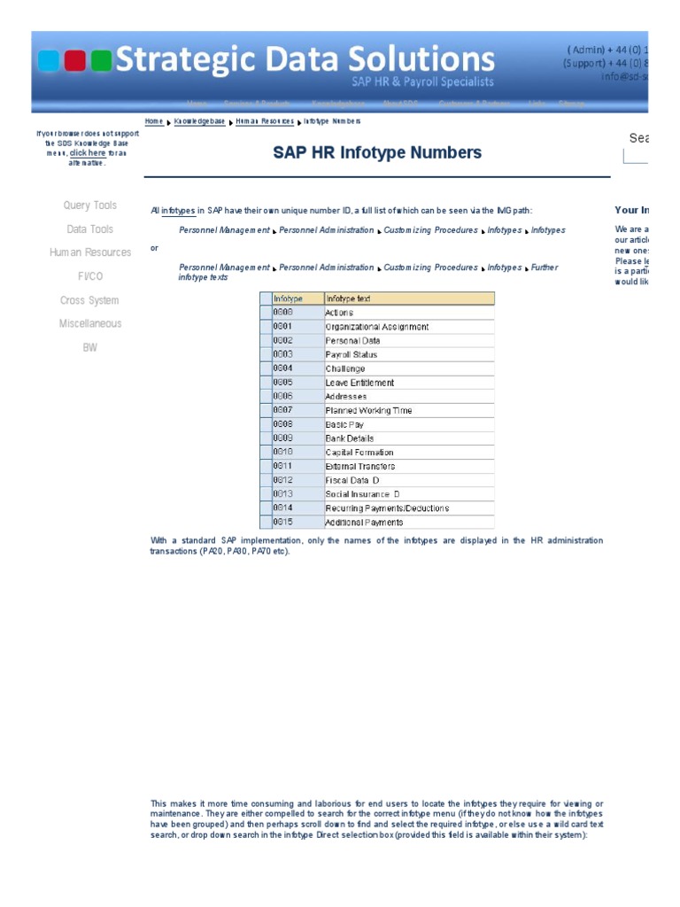 SAP HR Infotype Numbers | PDF | Business