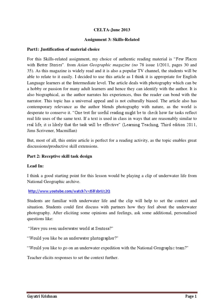 Celta Assignment3 | PDF | Speed Reading | Teachers