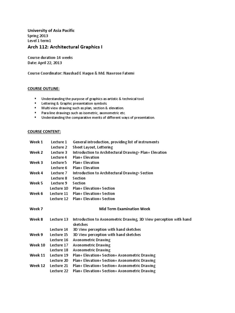 UAP Arch Graphics I Course Outline | PDF | Drawing | Graphic Design