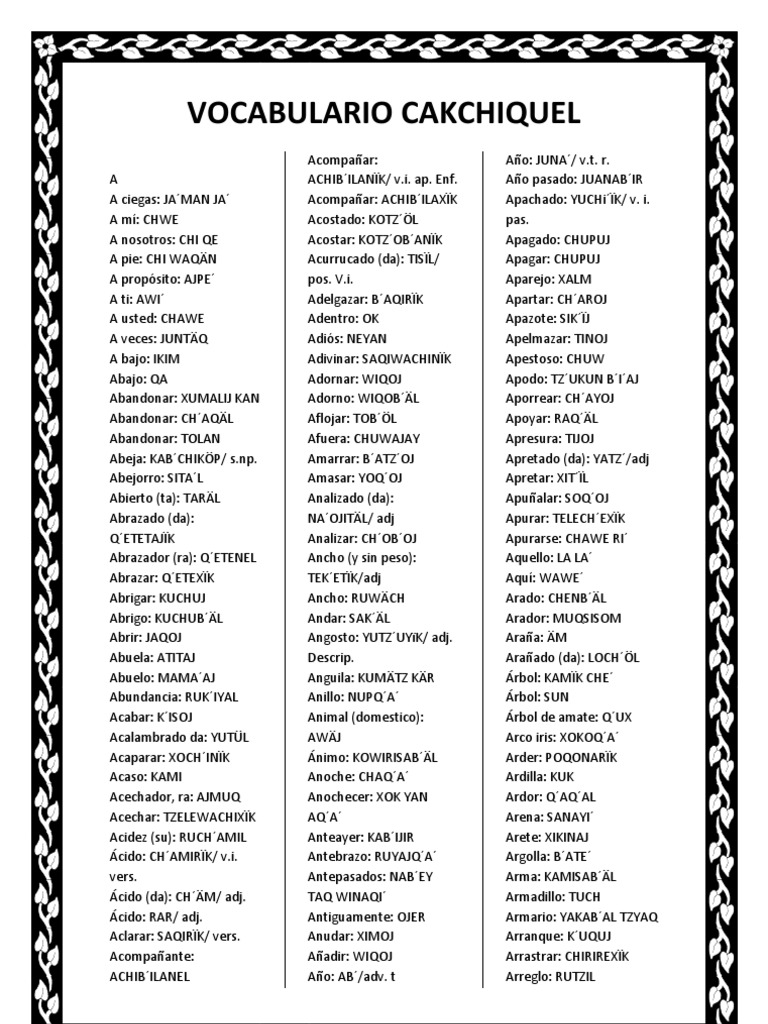 Vocabulario Cakchiquel | PDF | Agricultura | Naturaleza