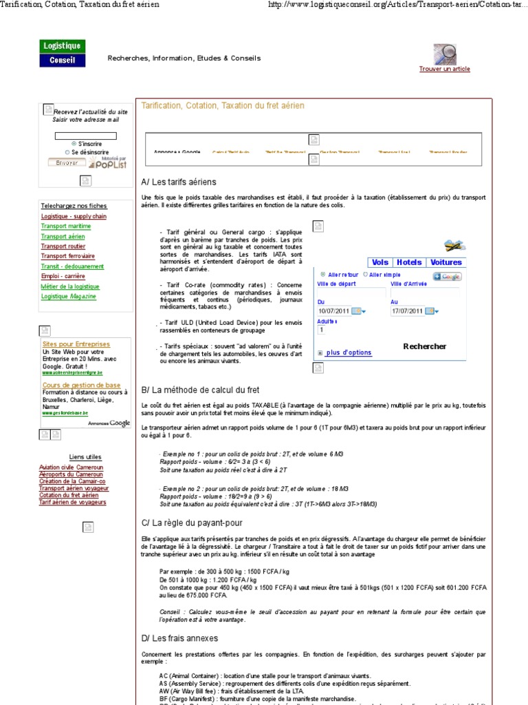 Tarification et cotation du fret aérien | PDF | Aviation civile | Transport