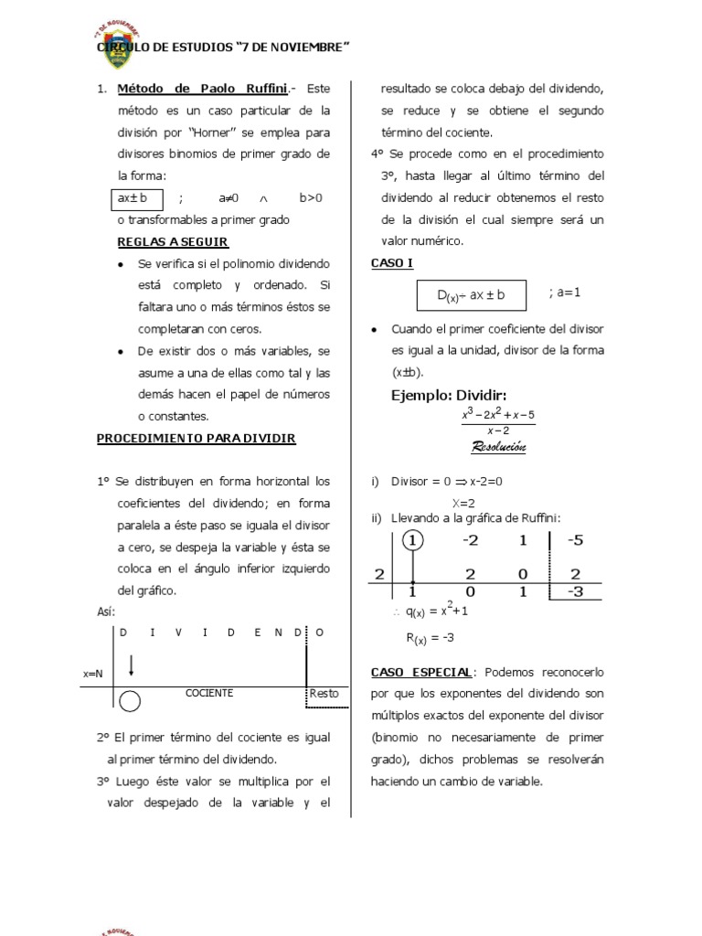 76844904 Metodo de Paolo Ruffini | División (Matemáticas) | Álgebra