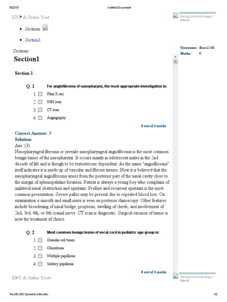 Ent MCQ | PDF | Ct Scan | Neoplasms