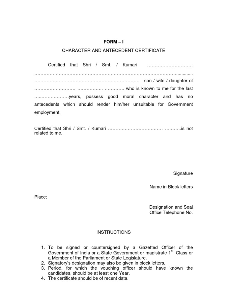 Character Certificate Format by Gazetted Officer | PDF | Government