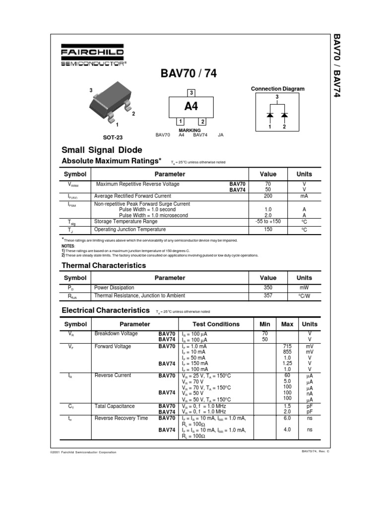Dual Diode BAV70 | PDF | Diode | Electrical Engineering