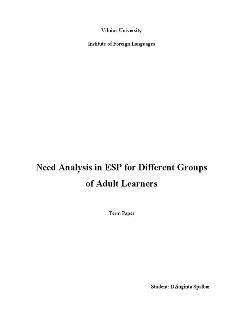 ESP Needs Analysis for Adult Learners | PDF | Needs Assessment ...