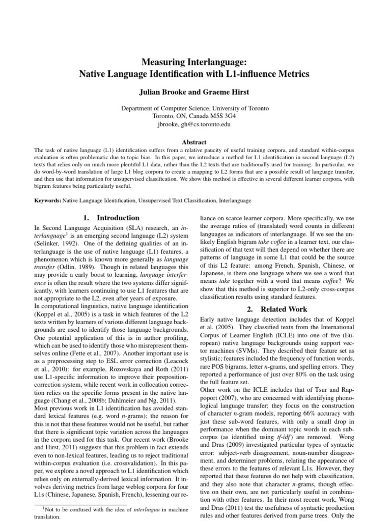 Measuring Interlanguage: Native Language Identification With L1 ...
