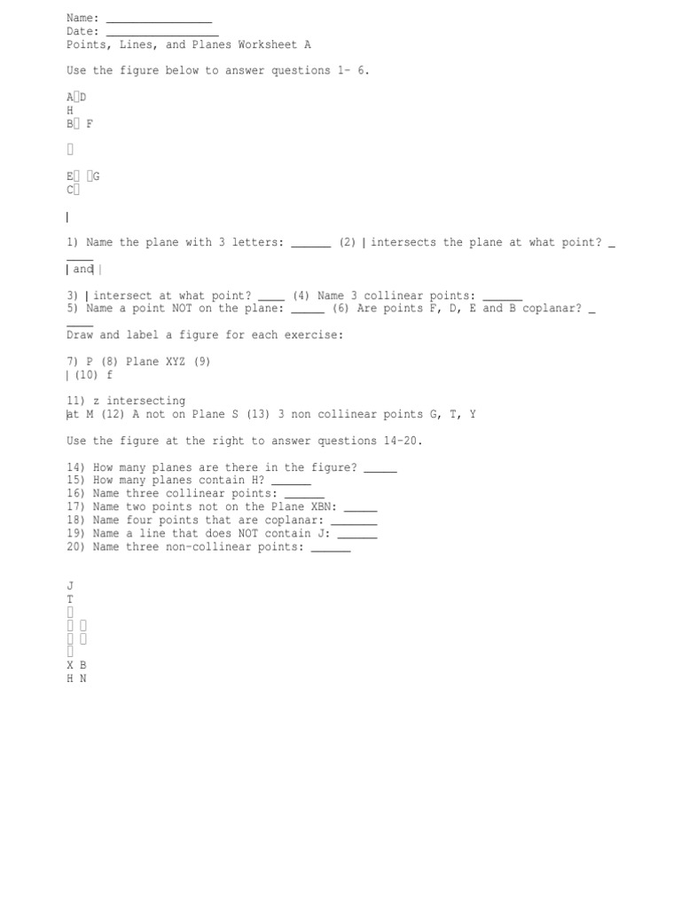 Points, Lines, and Planes Worksheet | PDF | Sports & Recreation ...