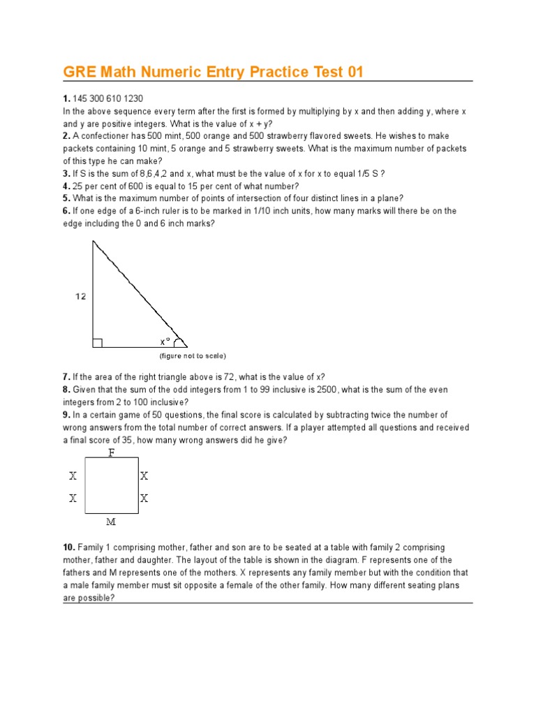 GRE Math Numeric Entry Practice Test | PDF | Percentage | Arithmetic Mean