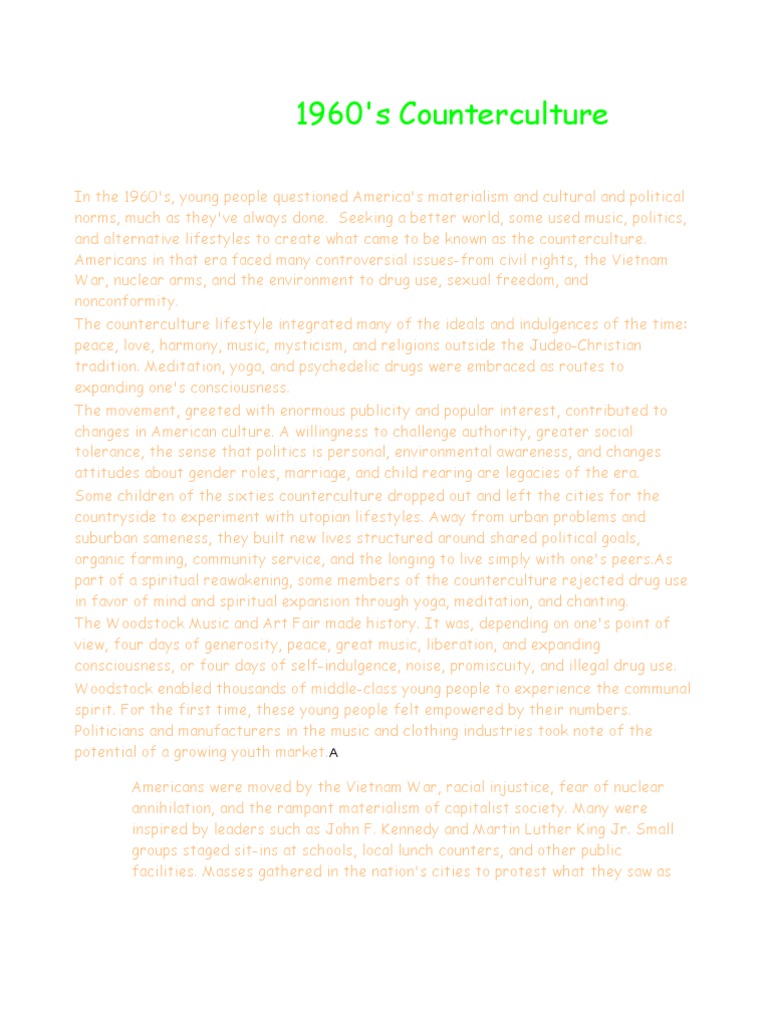 A Tale of Two Countercultures: Exploring the Ideals, Impact, and Legacy ...