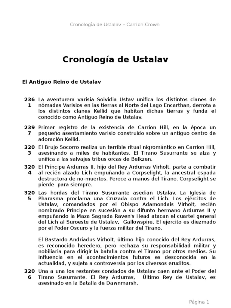 Pathfinder Rule of Fear - Carrion Crown - Cronología de Ustalav | PDF ...