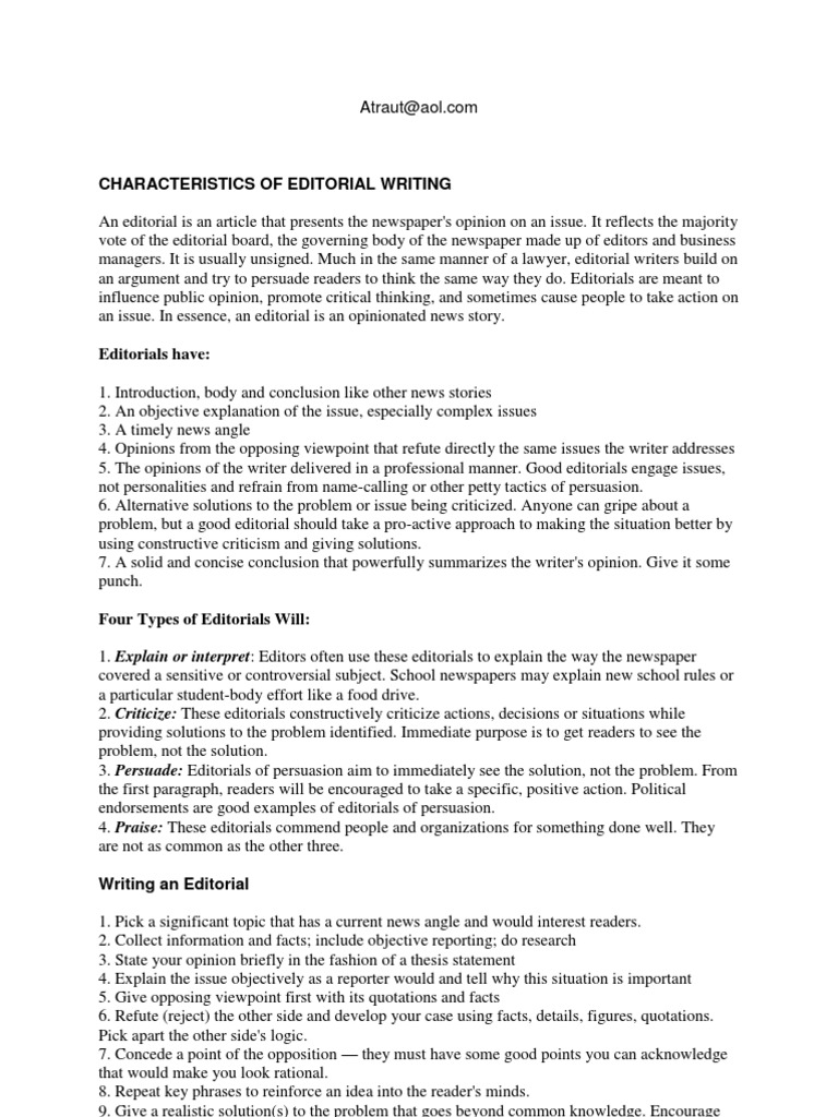 Characteristics of Editorial Writing | PDF | Persuasion | Opinion