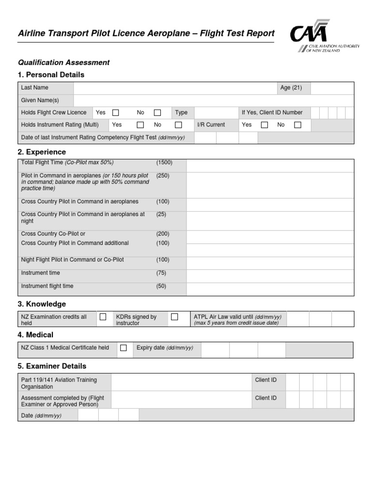 Airline Transport Pilot Licence Aeroplane - Flight Test Report | PDF ...