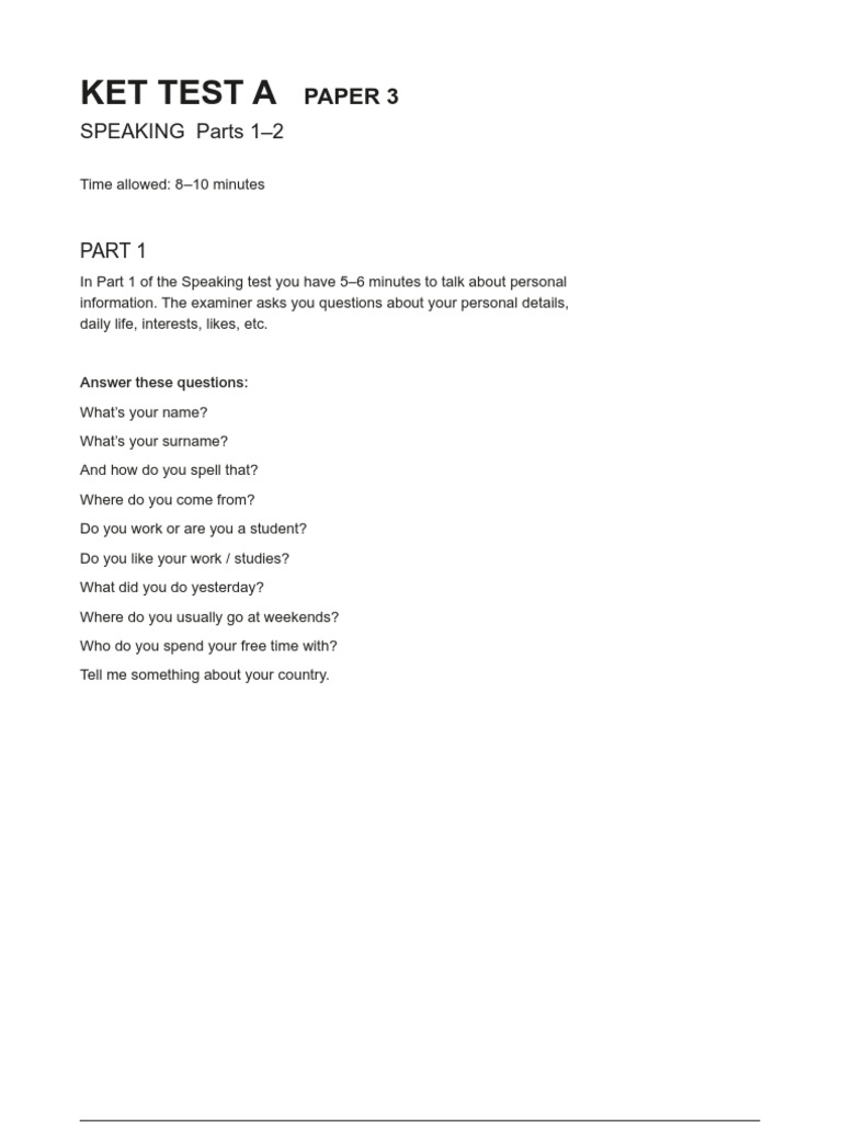 Ket Speaking Test A
