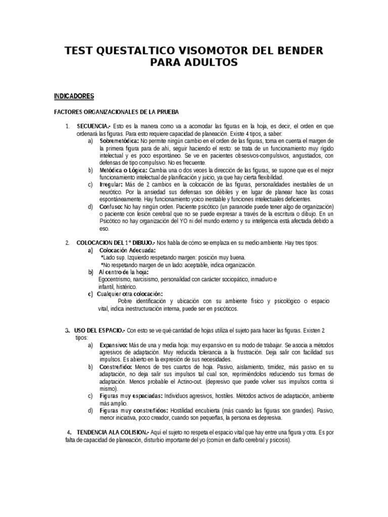 Bender para Adultos | PDF | Psicosis | Esquizofrenia