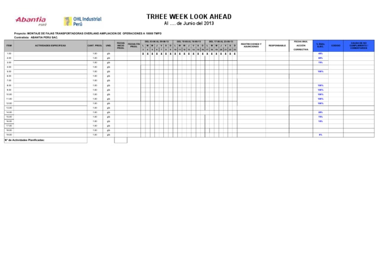 Three Week Look Ahead | PDF