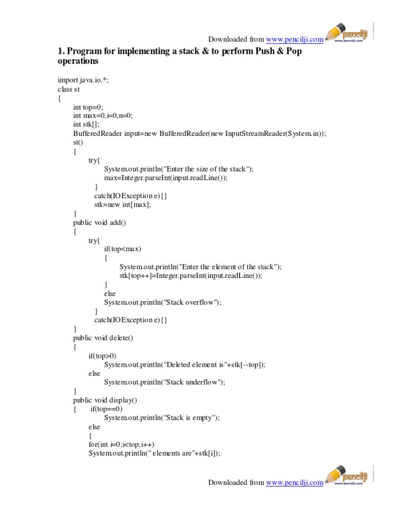 Program For Implementing A Stack & To Perform Push & Pop Operations ...