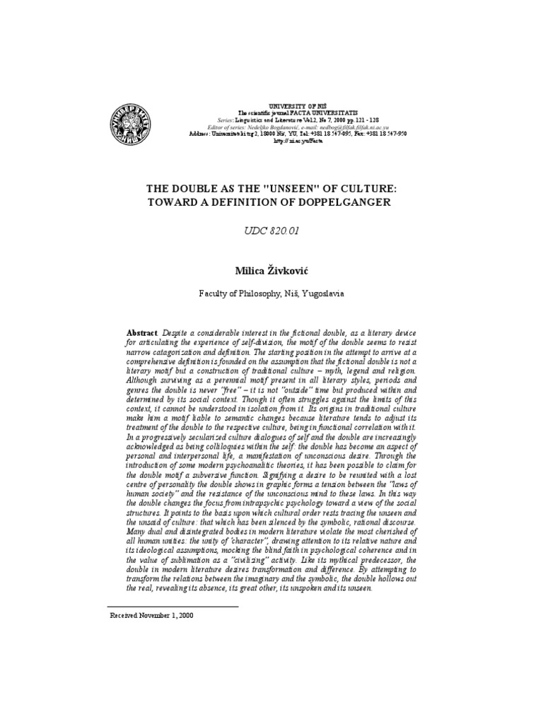 THE DOUBLE AS THE "UNSEEN" OF CULTURE: TOWARD A DEFINITION OF ...