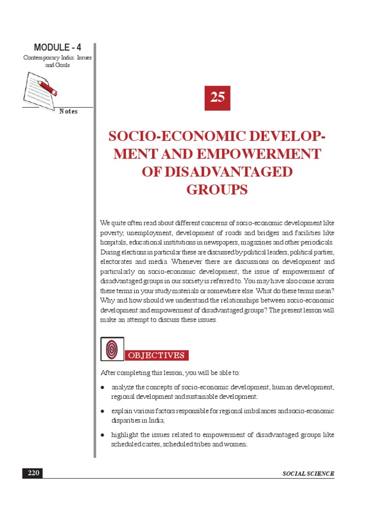 Socio-Economic Develop-Ment and Empowerment of Disadvantaged Groups | PDF