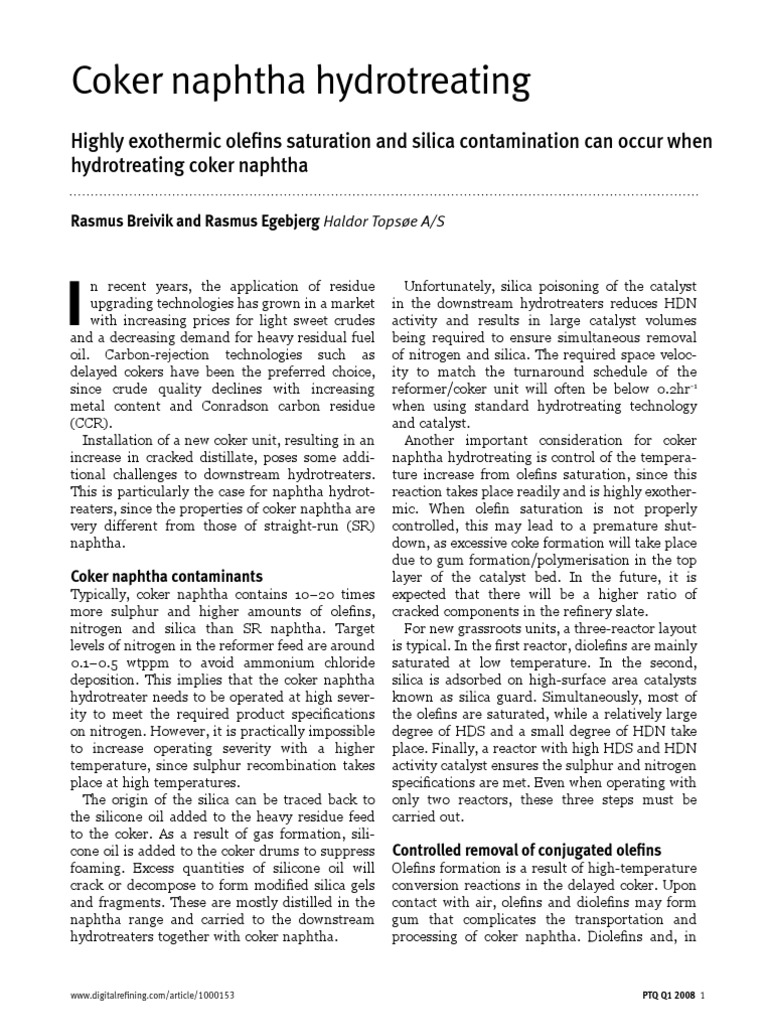 Coker Naphtha Hydrotreating Challenges | PDF
