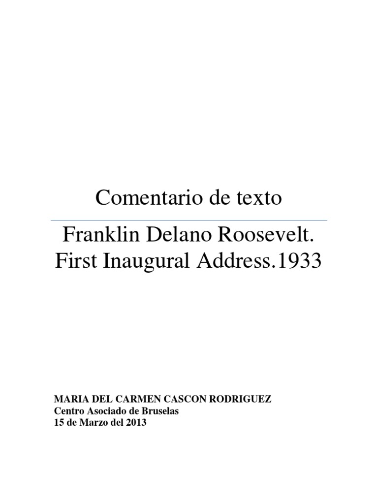 Comentario de Texto Franklin Delano Roosevelt. First Inaugural Address.1933 | PDF | Franklin D ...