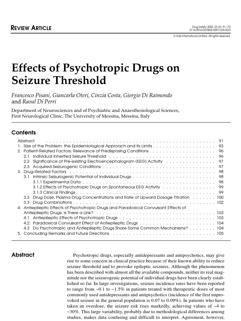 Effects of Psychotropic Drugs On Seizure Threshold | PDF | Epilepsy ...
