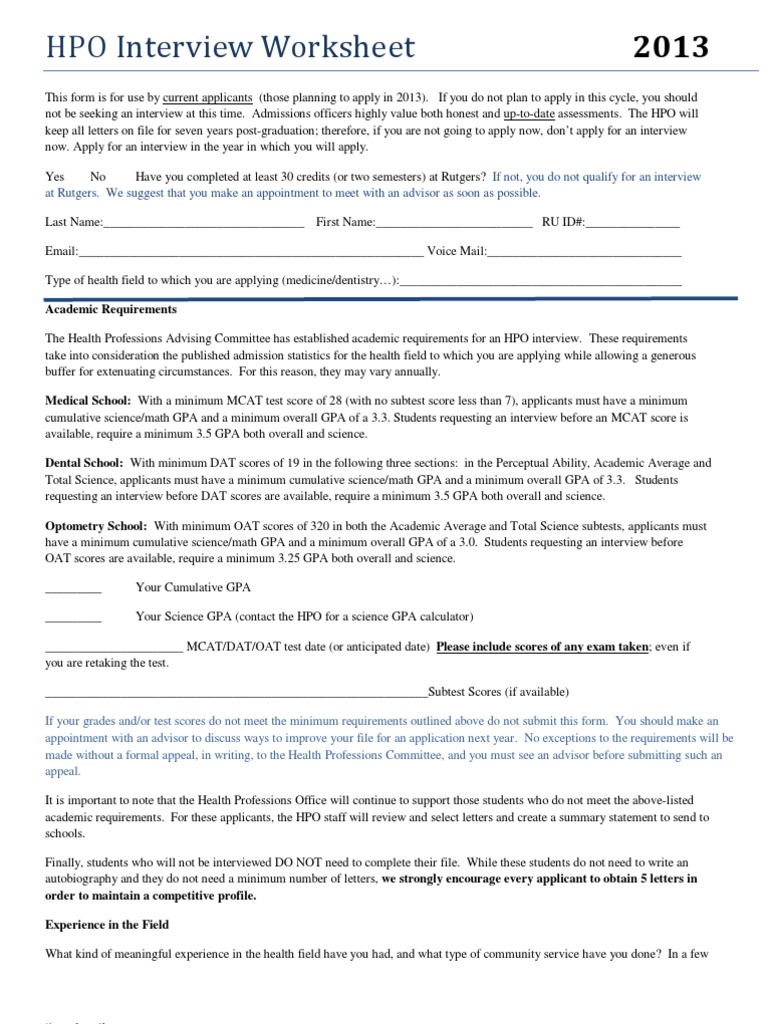 Interview Worksheet | PDF | University And College Admission | Grading ...