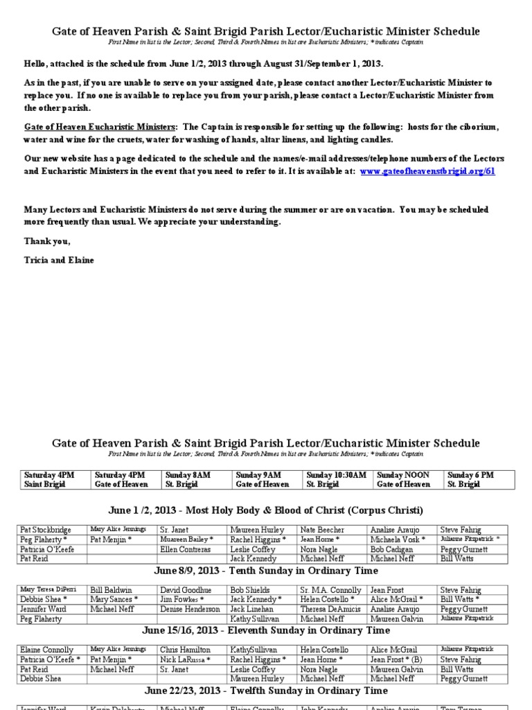 Lector & Eucharistic Minister Schedule | PDF | Catholic Theology And ...