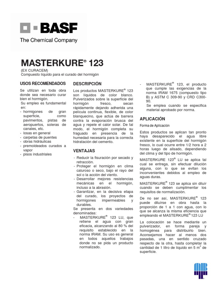 Masterkure 123 Basf | PDF | Hormigón | Cemento