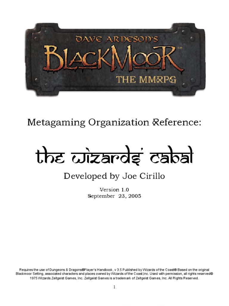 The Wizards' Cabal: Metagaming Organization Reference | PDF | Gary Gygax Games | Role Playing Games