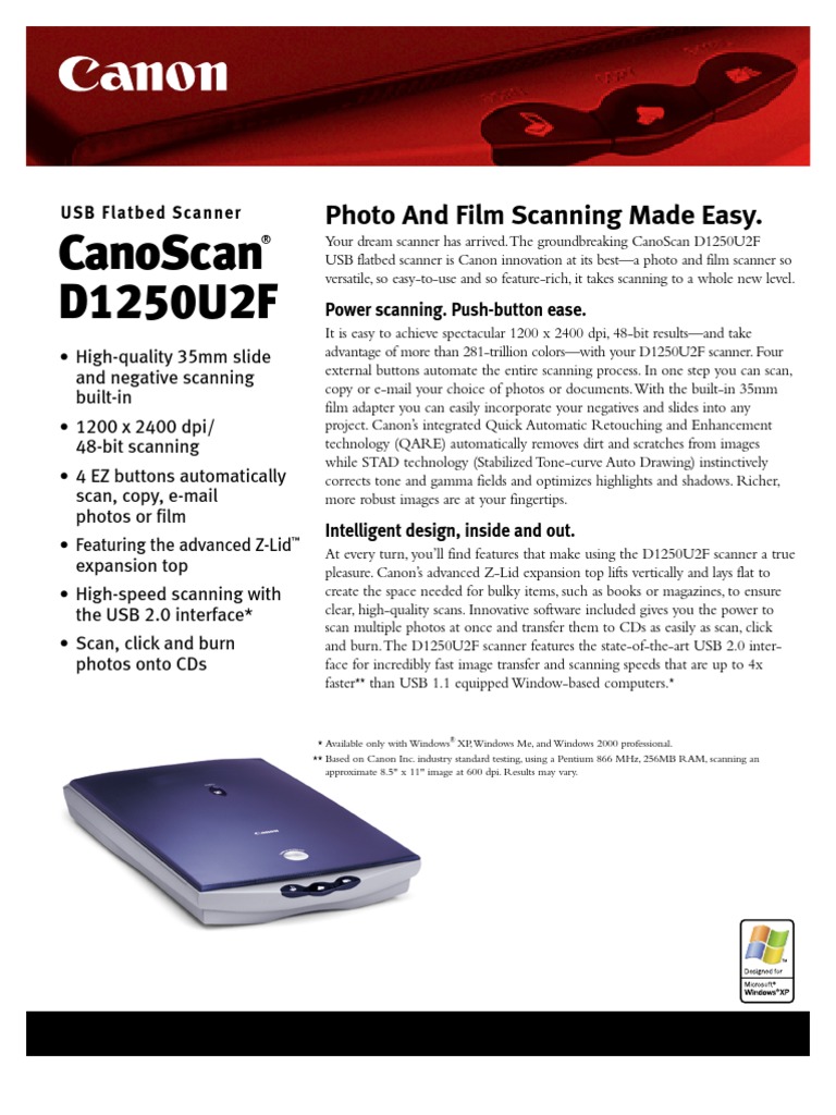 Canoscan D1250U2F: Photo and Film Scanning Made Easy | PDF | Image Scanner | Digital Technology