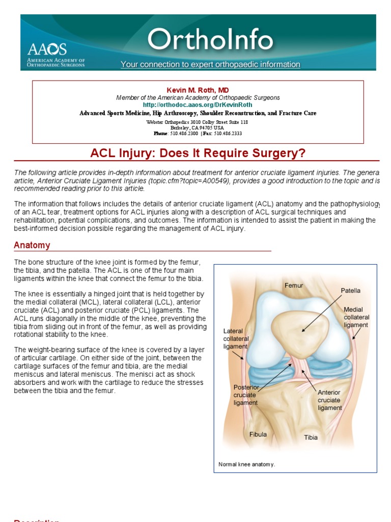 Acl Injury Surgery - Orthoinfo - Aaos | PDF | Knee | Joints