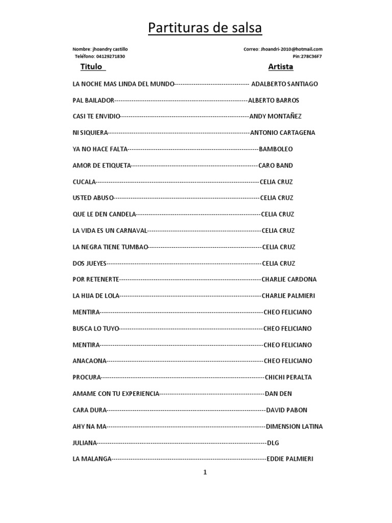 Partituras de Salsa | PDF | Musica cubana | Musica en español