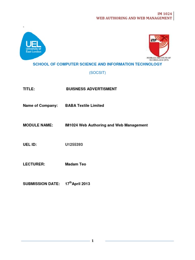 School of Computer Science and Information Technology: Title: Buisness ...