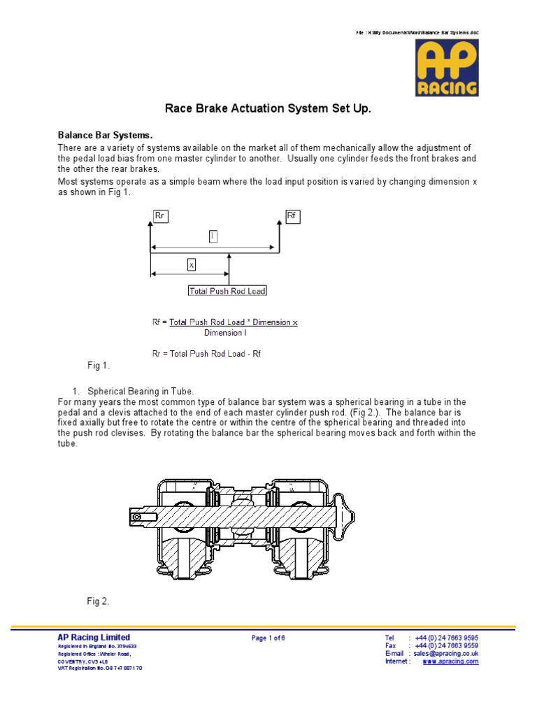 Race Brake Actuation System Set Up.: Balance Bar Systems | PDF | Brake ...