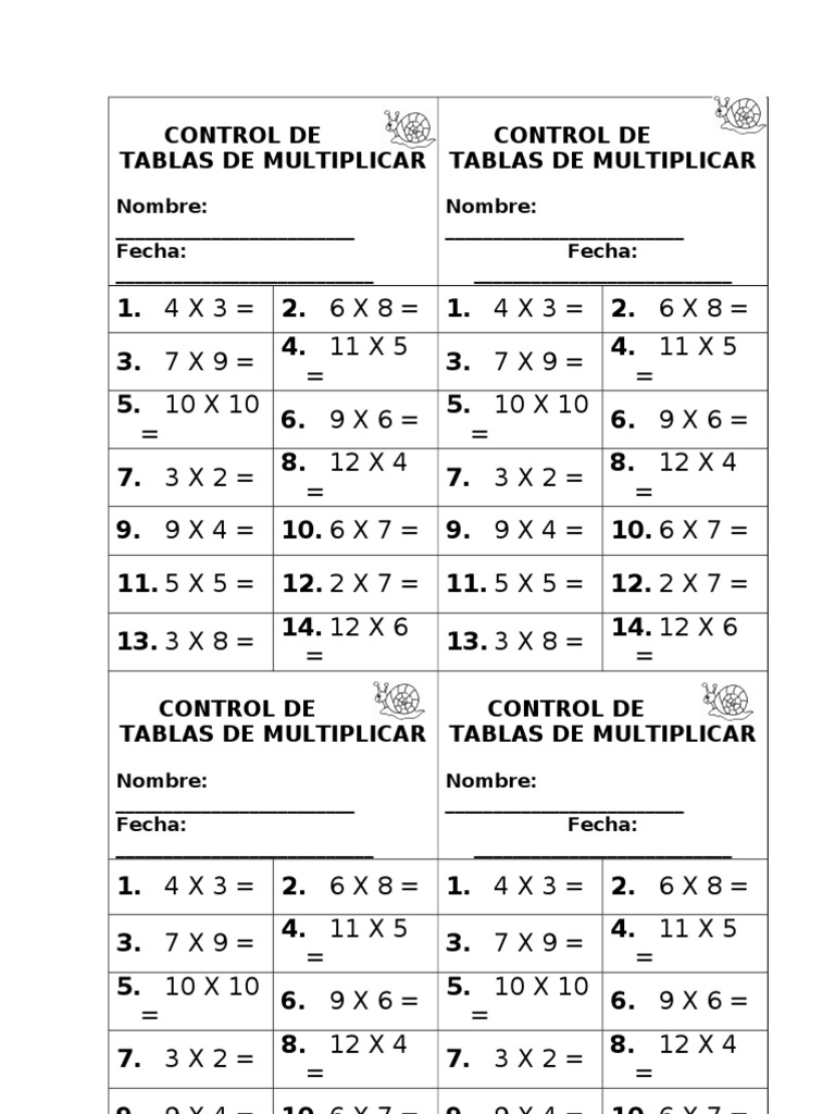 Control de Tablas de Multiplicar | PDF | Teaching Methods & Materials
