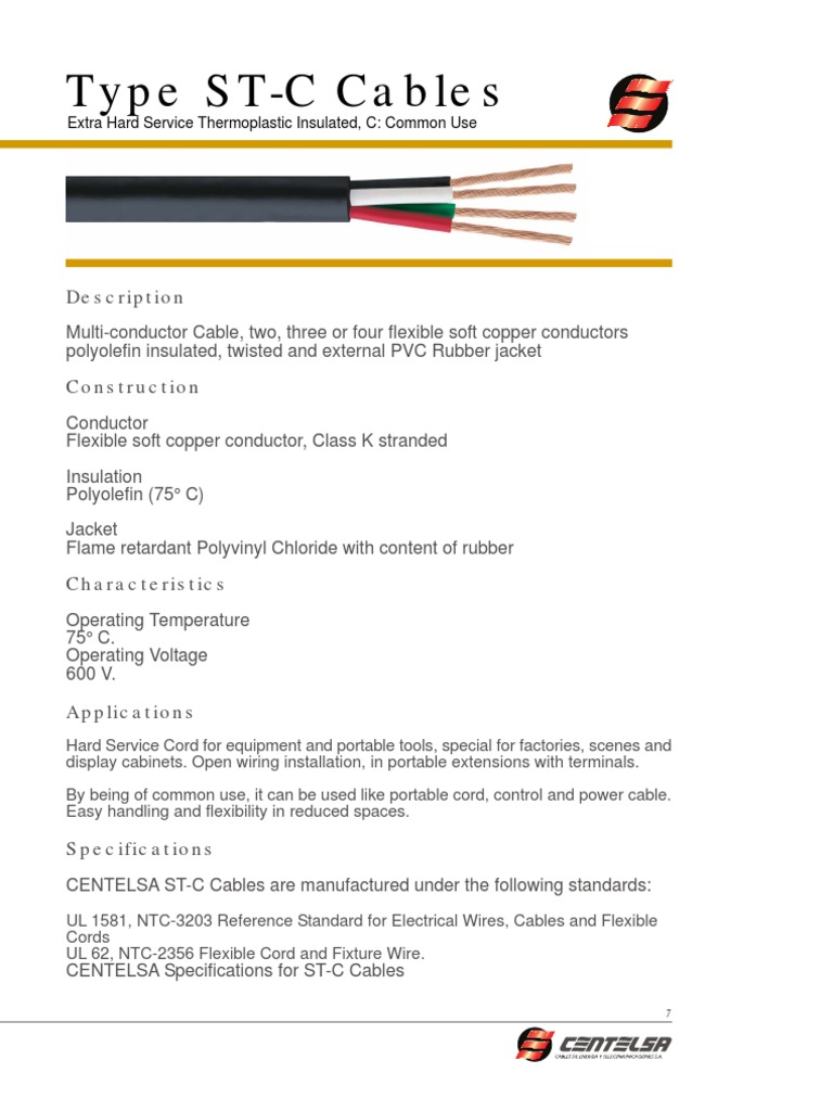 Type ST-C Cables: Description | PDF | Electrical Wiring | Cable