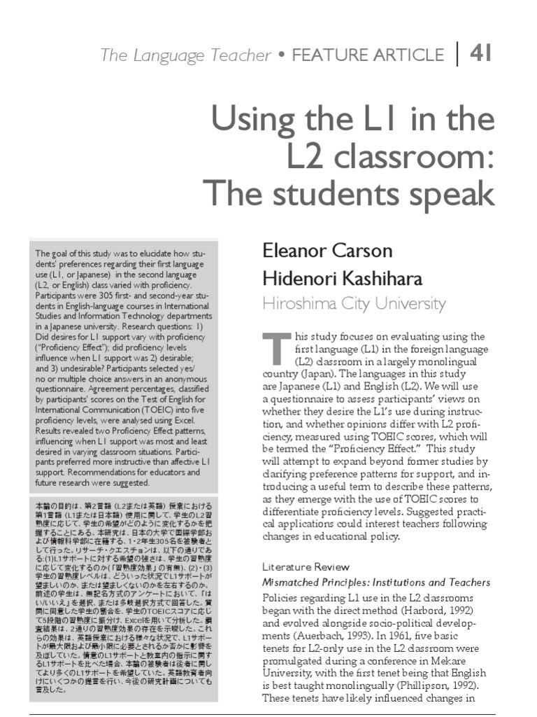 Using The L1 in The L2 Classroom: The Students Speak | PDF