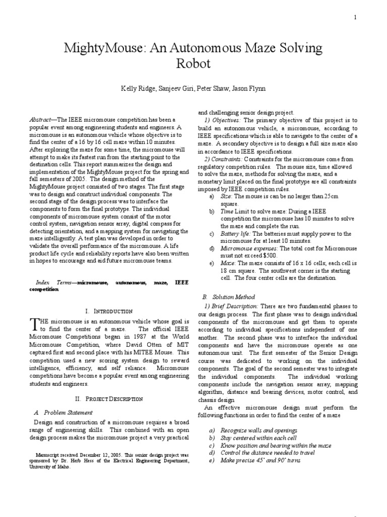 Design and Implementation of an Autonomous Maze-Solving Robot for IEEE Micromouse Competitions ...