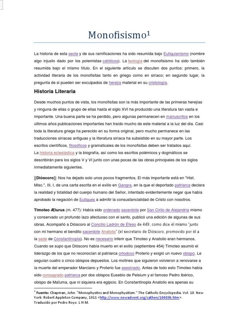 Monofisismo Enciclopedia Católica | PDF | Justiniano I | Consejo de ...
