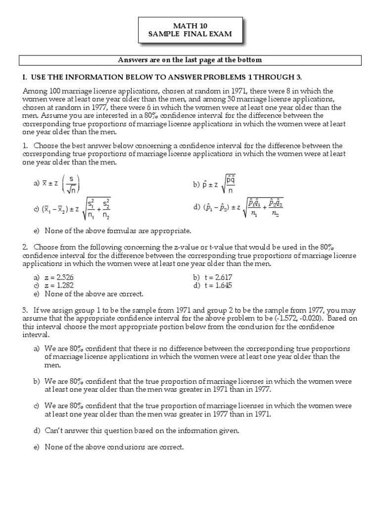 Math 10 Sample Final | PDF | Statistical Hypothesis Testing ...