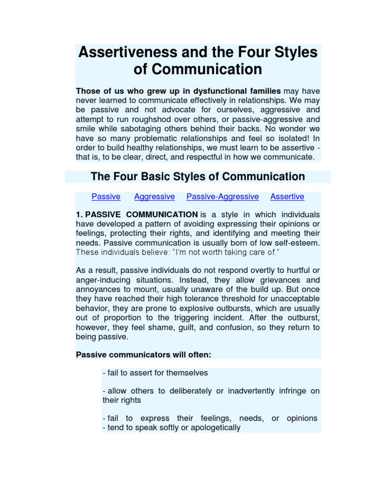 Assertiveness and The Four Styles of Communication | PDF | Anger | Interpersonal Relationships