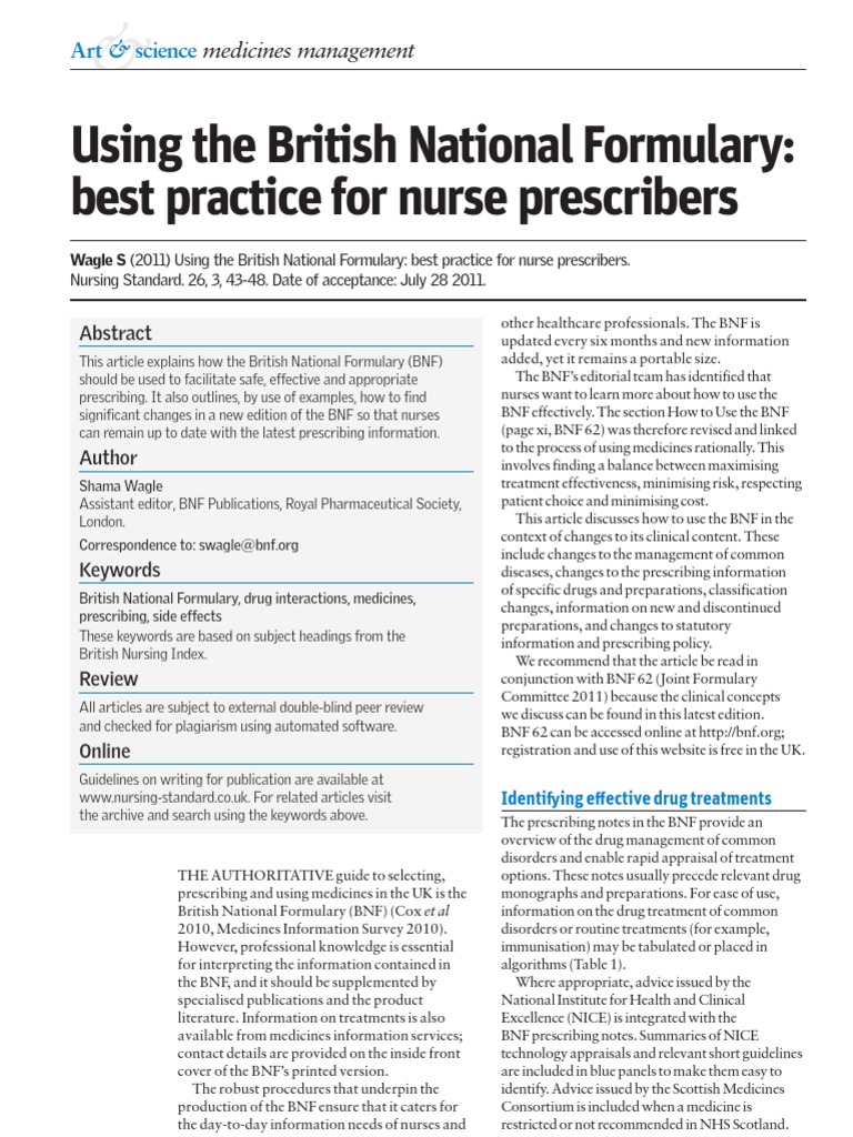 How to Use BNF With Scenarios | Pharmaceutical Drug | Adverse Effect ...