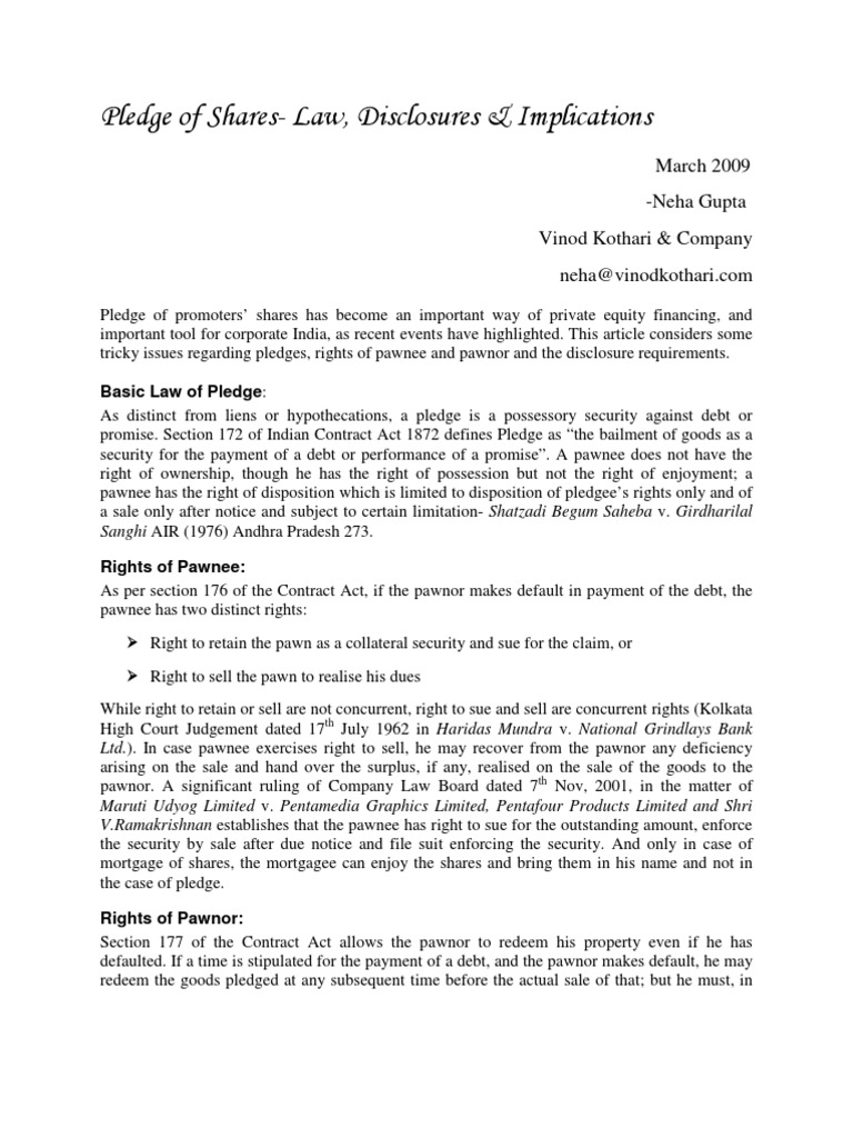 Meaning of Invoking Pledged Shares | PDF | Mortgage Law | Securities ...
