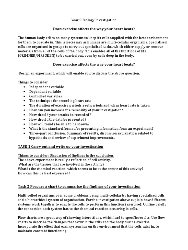 Year 9 Biology: Heart Rate Investigation | PDF | Circulatory System ...
