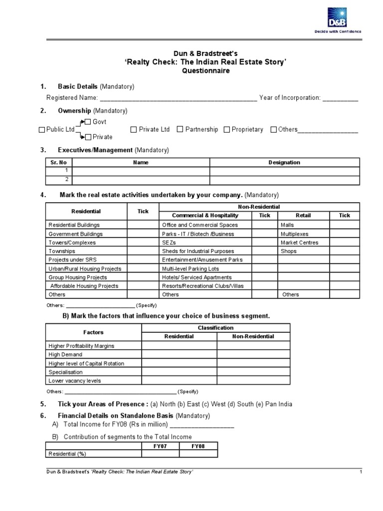 Questionnaire Real Estate | Real Estate Investment Trust | Investing