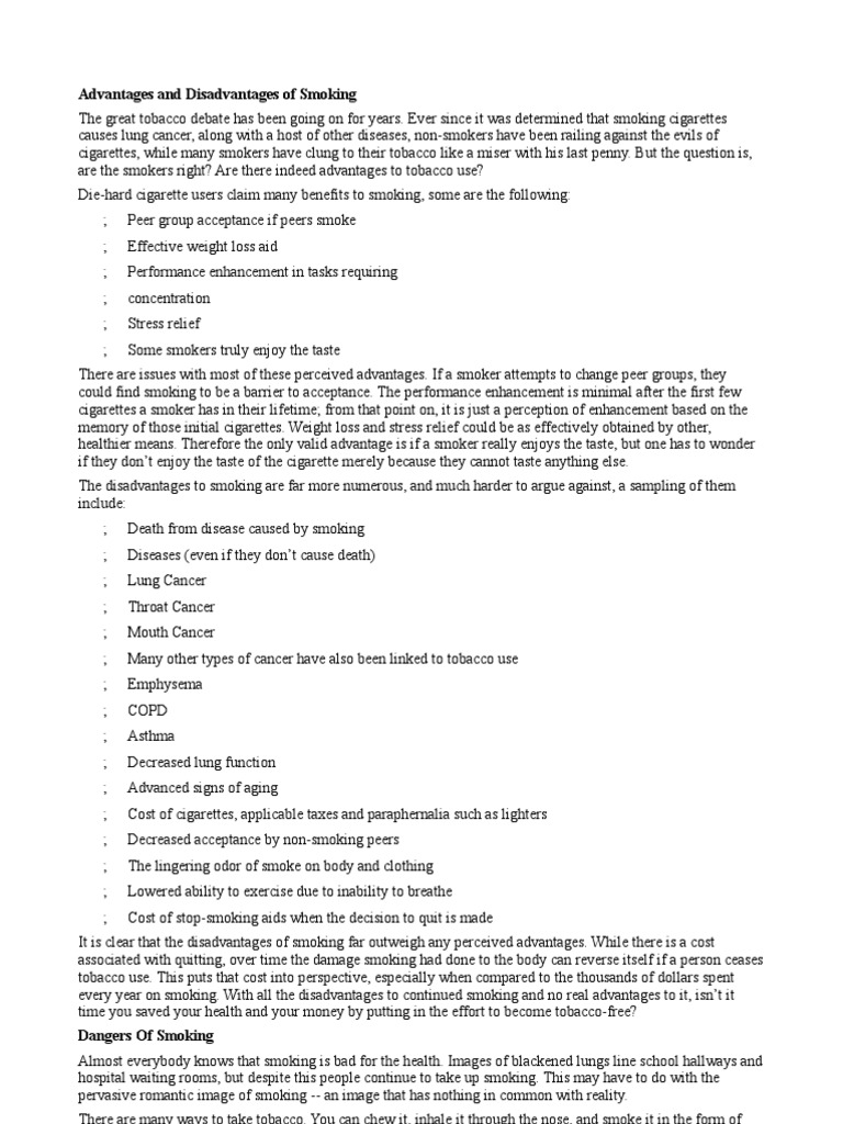 Advantages and Disadvantages of Smoking | PDF | Tobacco Smoking | Addiction