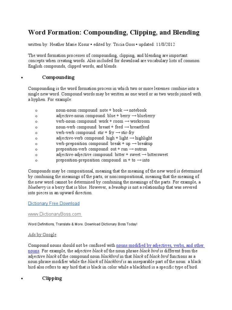 Word Formation | PDF | Noun | Semantics