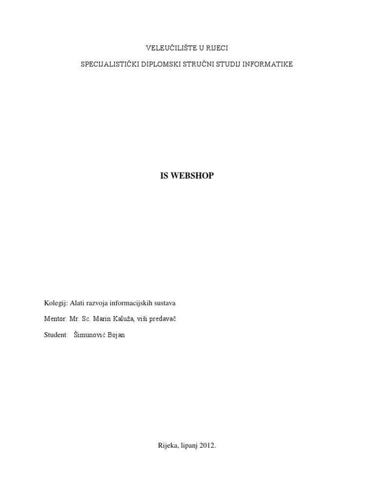 Projektna Dokumentacija - Webshop | PDF